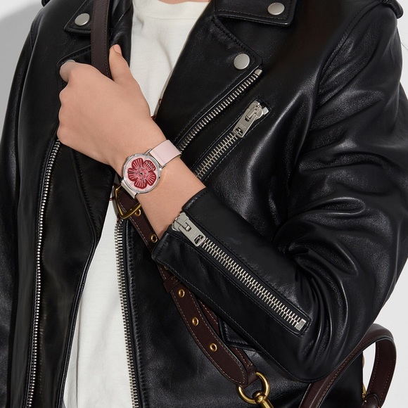 Coach | Accessories | Coach Pink Leather Strap Tea Rose Watch New ...